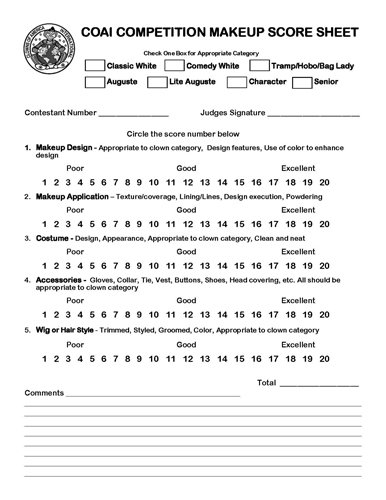Judge Score Sheets – Clowns of America International