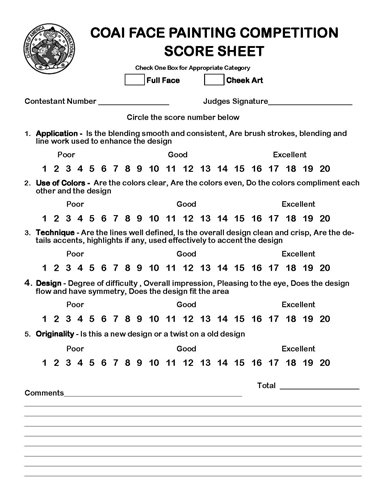Judge Score Sheets – Clowns of America International
