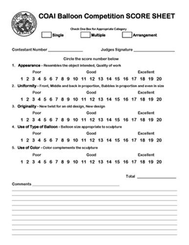 Judge Score Sheets – Clowns of America International